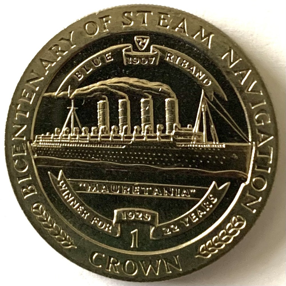INSULA MAN 1 CROWN 1988, (BICENTENARY OF STEAM NAVIGATION - MAURETANIA ...