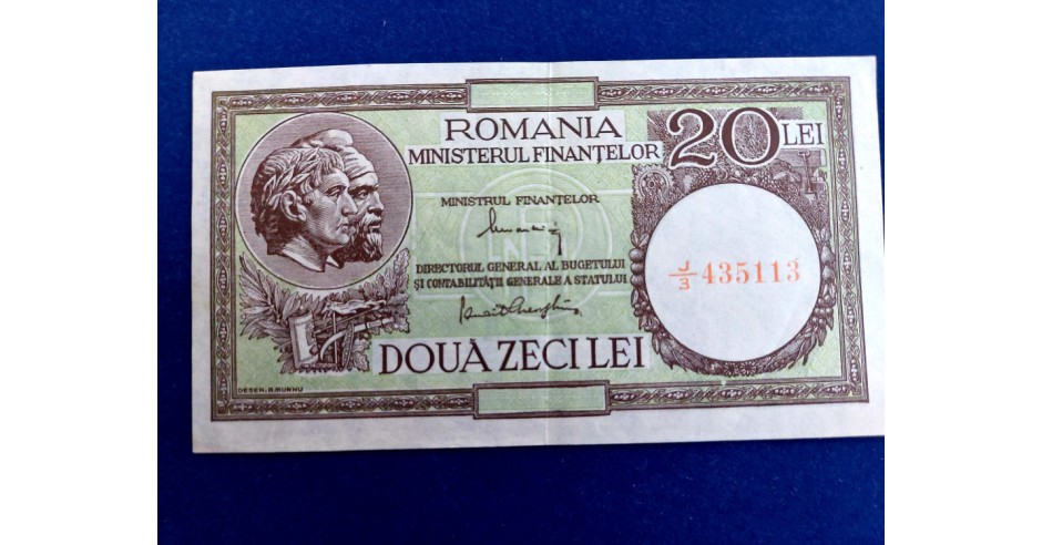 Bancnote Romania - 20 lei 1947-1950 - Filigran MF vertical - seria ...