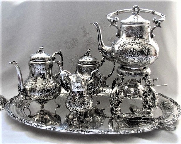 SET DE CAFEA SI CEAI DIN ARGINT MASIV 800 DEOSEBIT DE FRUMOS ,STILUL ...