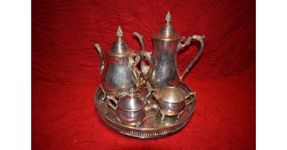 rezervat Serviciu cafea,ceai,din metal placat cu argint 5 piese NR 2 ...