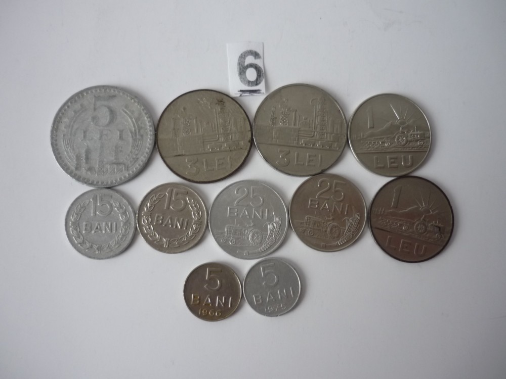 LOT MONEDE ROMANESTI 5 LEI 3 LEI 1 LEI 25, 15, 5 BANI PORIOADA ...