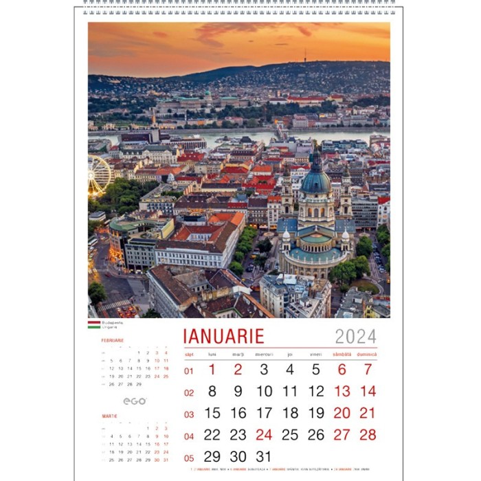 Calendar de perete, imagini Orasele lumii, 13 file cu spira metalica ...
