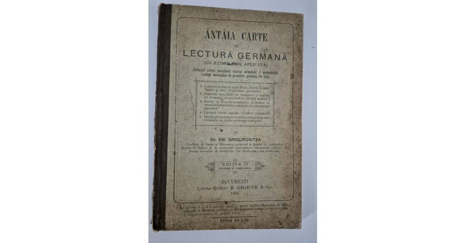 Carte Veche Germana 1894 - Dr. Em. Grigorovitza - Intaia Carte de ...