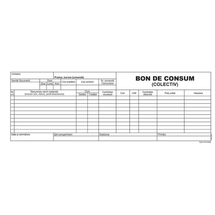 Bon de Consum Colectiv, Format 1/2 A4, 100 File/Carnet, Bonuri de ...