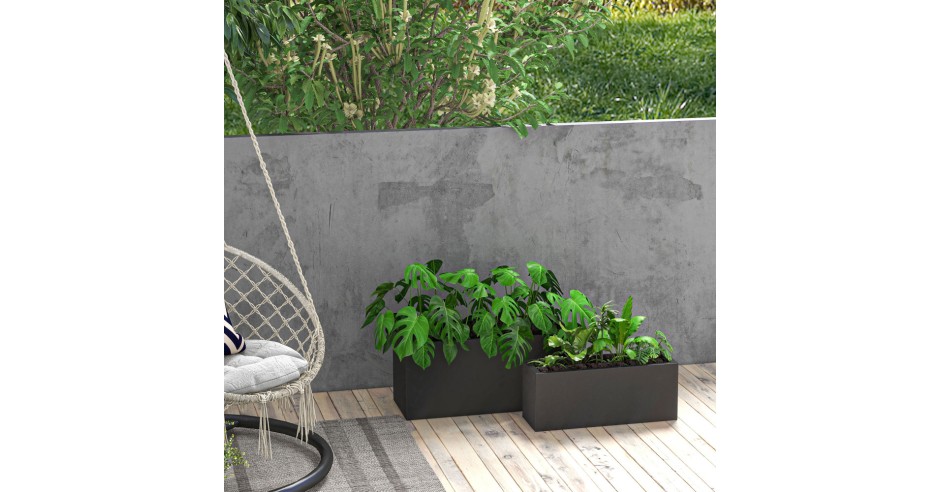 Outsunny Set de 2 Jardiniere de Exterior, Jardiniere Inalte din MgO cu ...