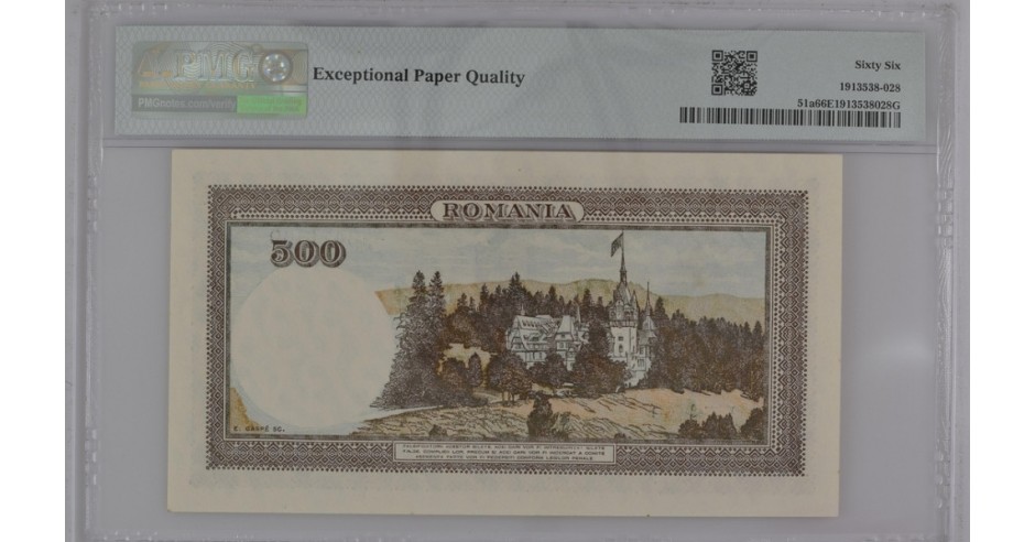 Bancnota 500 Lei 1941 Iulie, PMG66 UNC, Filigran Orizontal - Bancnote ...