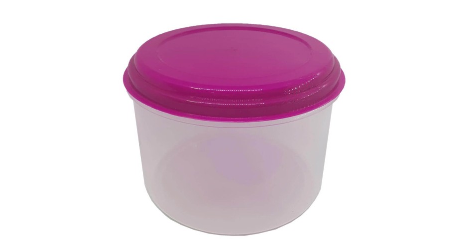 Cutie Alimente Inalta Rotunda, 2 L, Recipient Incolor, Capac Roz ...