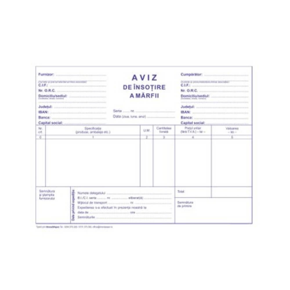 Avize Personalizate A5 in 3 Exemplare, 50 Seturi/Carnet, Tipar 1+0 ...