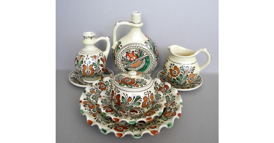 Set 8 vase ceramica originala Corund pictate manual, arta populara ...