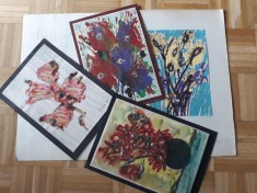 PICTOR DIN TIMISOARA BANAT LOT 4 ACUARELE FLORI PATERA ROBERT / TREBOR ...