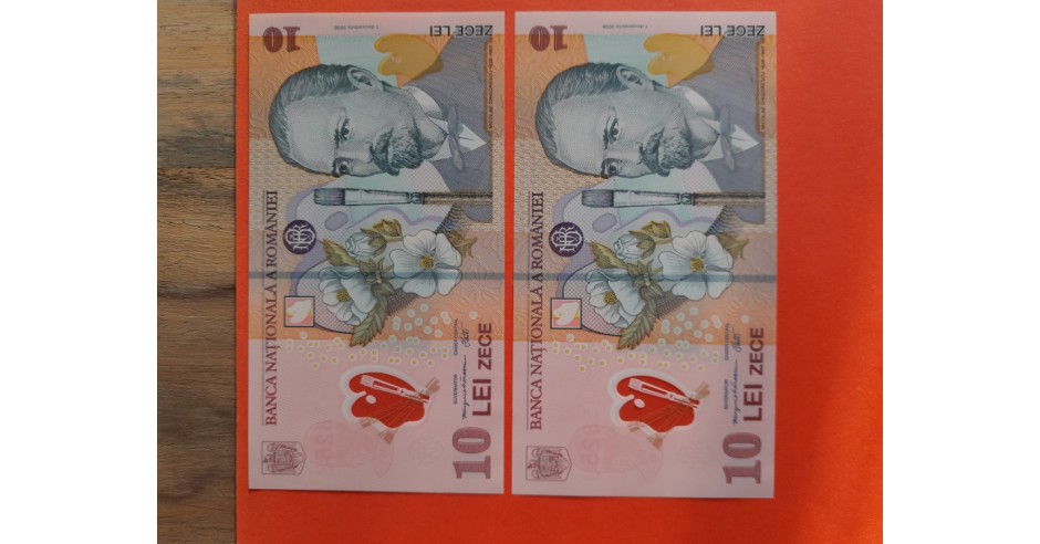 2 x Bancnota 10 lei 2008(2008) - UNC++++ - consecutive | arhiva Okazii.ro