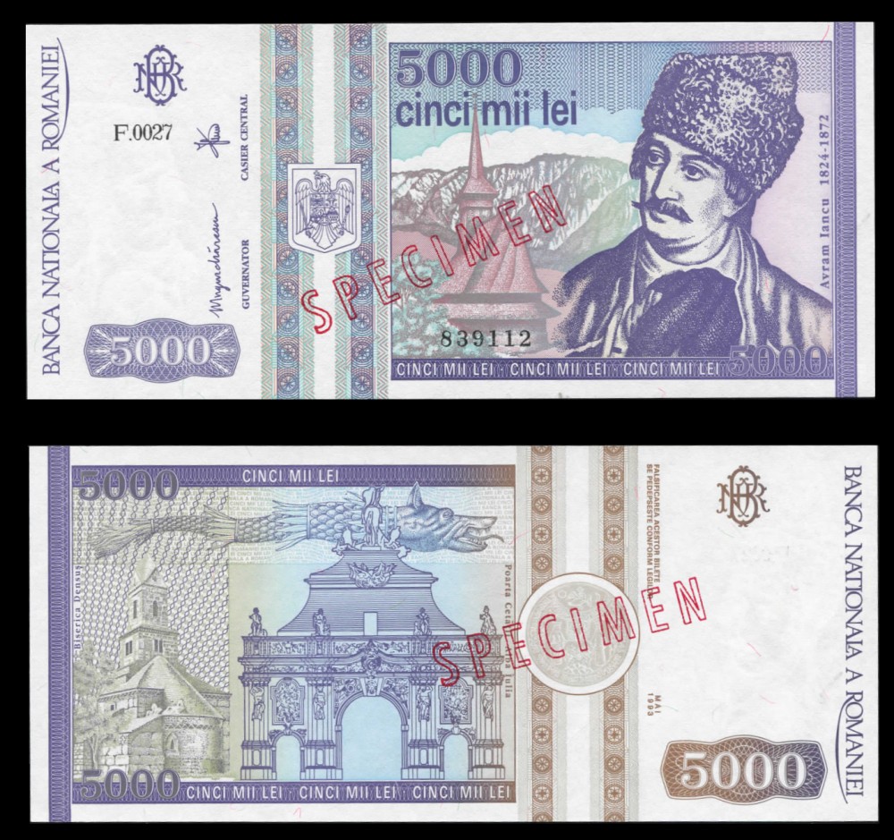 Bancnote Romania, bani vechi- 5000 lei 1993 -SPECIMEN UNC | arhiva ...