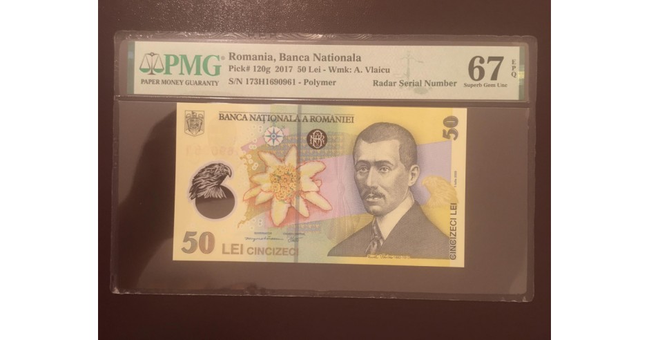 Romania 50 lei 2017 pick 120g grad 67 pmg SERIE RADAR | arhiva Okazii.ro