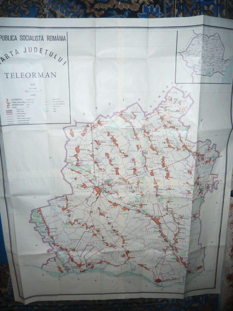 Harta Judetului Teleorman 1981 ,dim.= 134x105 cm ,Ed. Inst. Geodezie si ...
