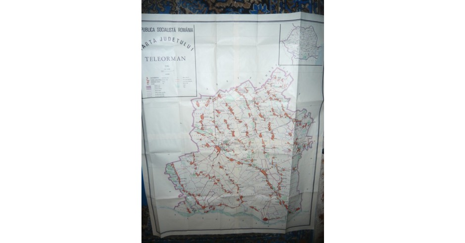 Harta Judetului Teleorman 1981 ,dim.= 134x105 cm ,Ed. Inst. Geodezie si ...