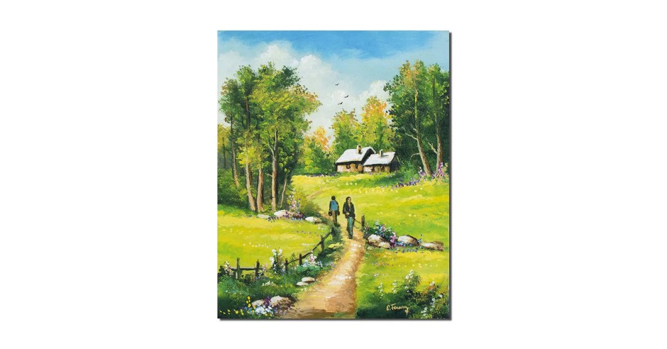Tablou pictat manual, Peisaj din natura, amintiri din copilarie ...
