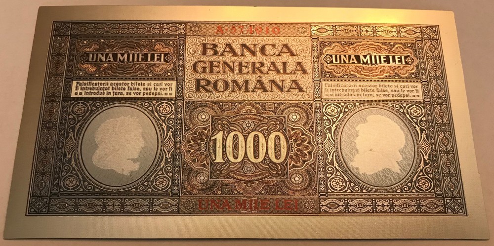 1000 Lei 1917 Banca Generala Romana bancnota polimer innobilata argint ...