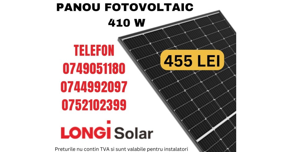 Panou Longi Solar, 410W half-cut, monocristalina cu rama neagra, | arhiva Okazii.ro