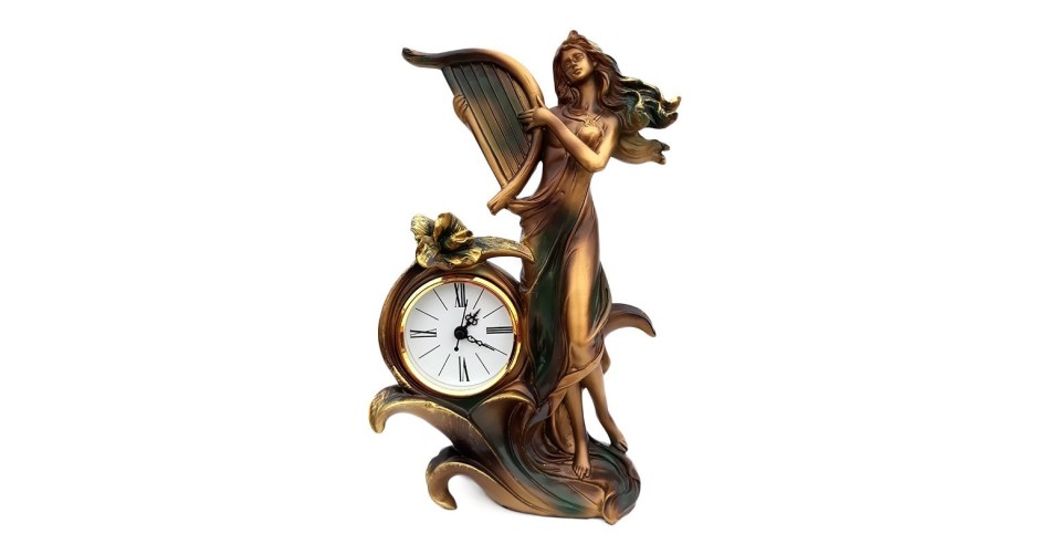 Statueta fata cu harpa si ceas, 584E | arhiva Okazii.ro