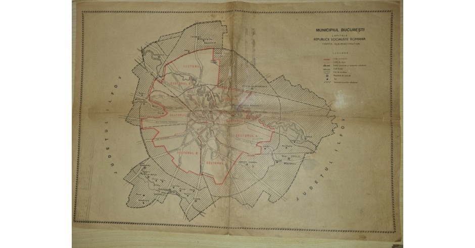 harta orasului bucuresti pe sectoare - din anii '60 - dimensiuni 60 / ...