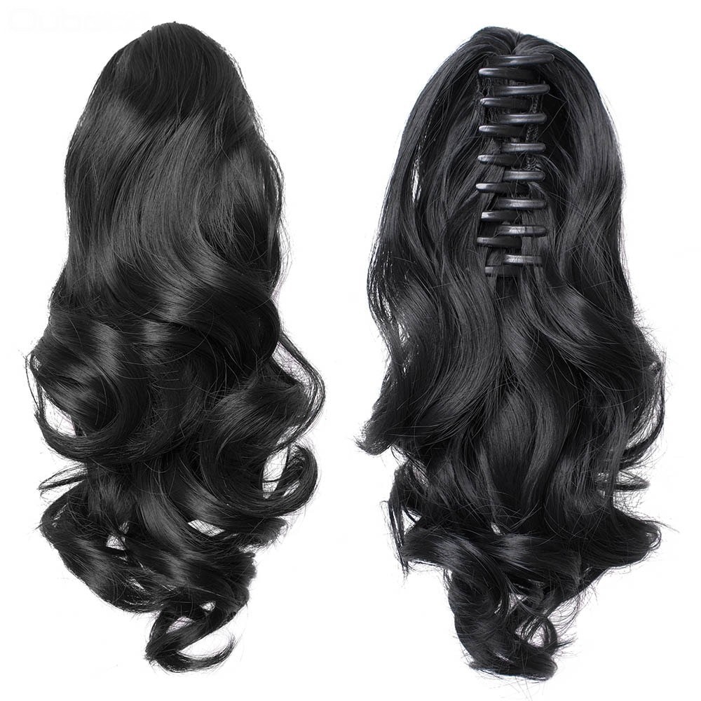 Coada par sintetic, cu clema, ondulat - NEGRU BRUNET, 34 cm | arhiva ...