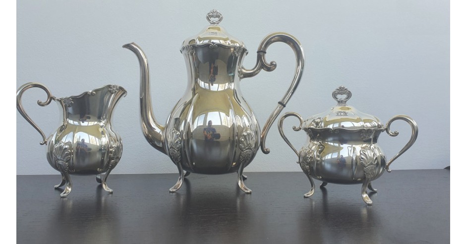 Vas, cana,carafa din argint solid 830, 3 piese, 1220 grame,ionizare apa ...