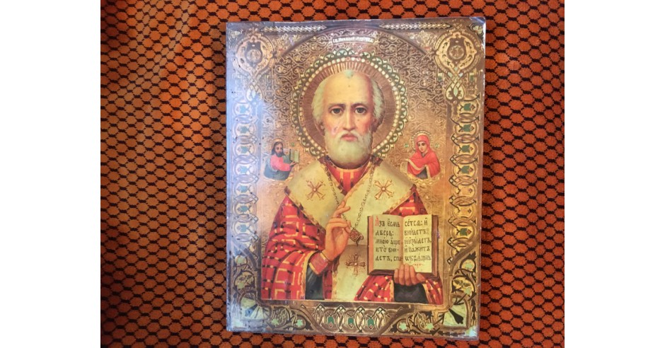 Icoana ruseasca - litografie aplicata pe lemn - Scoala Rusa - Sfantul ...