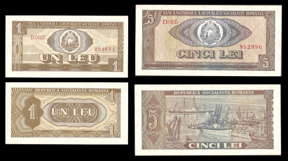 Bancnote Romania, bani vechi, 1 leu 1966 aUNC & 5 lei 1966 | arhiva ...