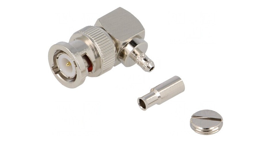 Conector BNC tată unghi 90° 50Ω crimpat POM aurit | Okazii.ro