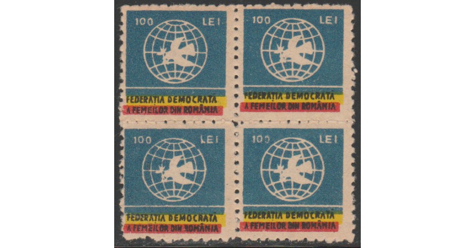 1946 Romania - Bloc de 4 fiscale Federatia Democrata a Femeilor din ...