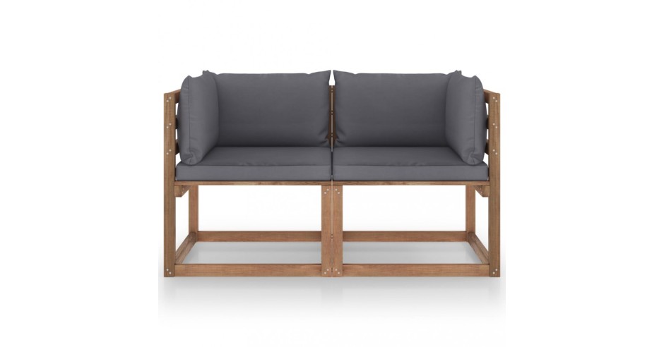 Canapea de gradina paleti, 2 locuri, perne antracit, lemn pin, albastru ...