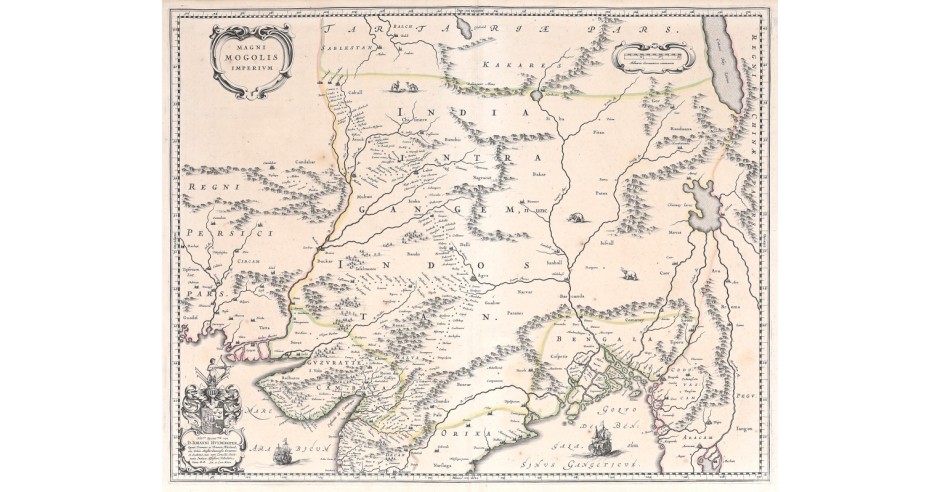 Hartă ”Imperiul Mogul" de Joan Blaeu și Cornelis Blaeu Amsterdam 1640 ...