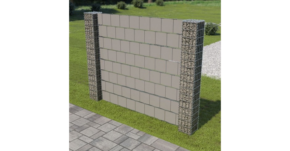 Gard gabion cu 2 stalpi, 180 x 180 cm, o?el galvanizat ?i PVC | arhiva ...