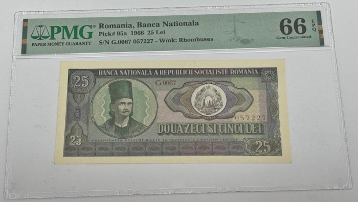 Bancnota romaneasca de colectie - 25 lei 1966 gradata PMG EPQ66 | Okazii.ro
