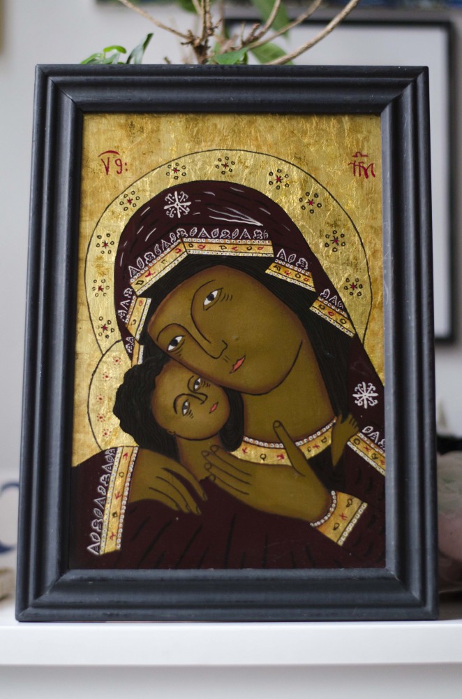 Fecioara Maria cu Pruncul Iisus Pictura Sacra Populara Icoana veche pe ...