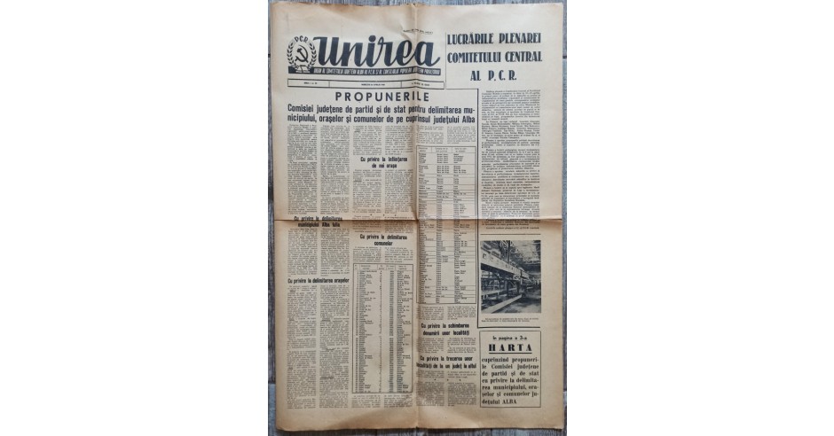 Harta delimitarea judetului Alba// ziarul Unirea, 24 aprilie 1968 ...