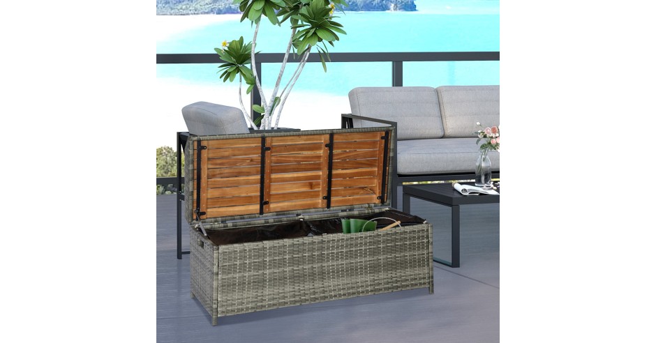 Outsunny Bancheta de depozitare din ratan pentru veranda, Gri mixt ...