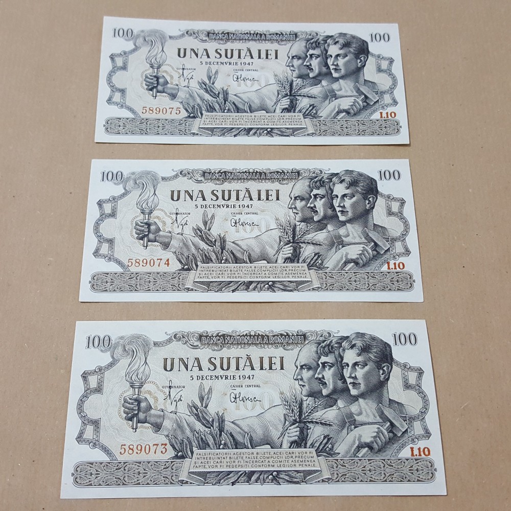 Bancnota 100 lei 1947 UNC - serii consecutive - necirculate | arhiva Okazii.ro