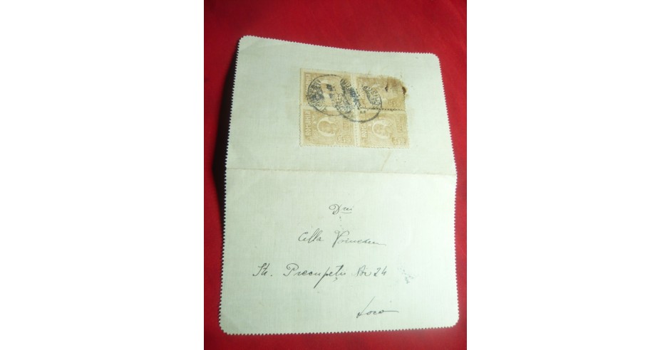 Plic francat cu Bloc Ferdinand uzuale 4x25 bani , 1 timbru defect ...