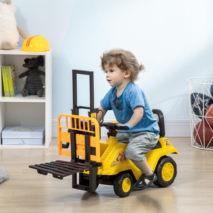 HOMCOM Masina de constructii pentru copii, Tractorul de plimbare cu ...