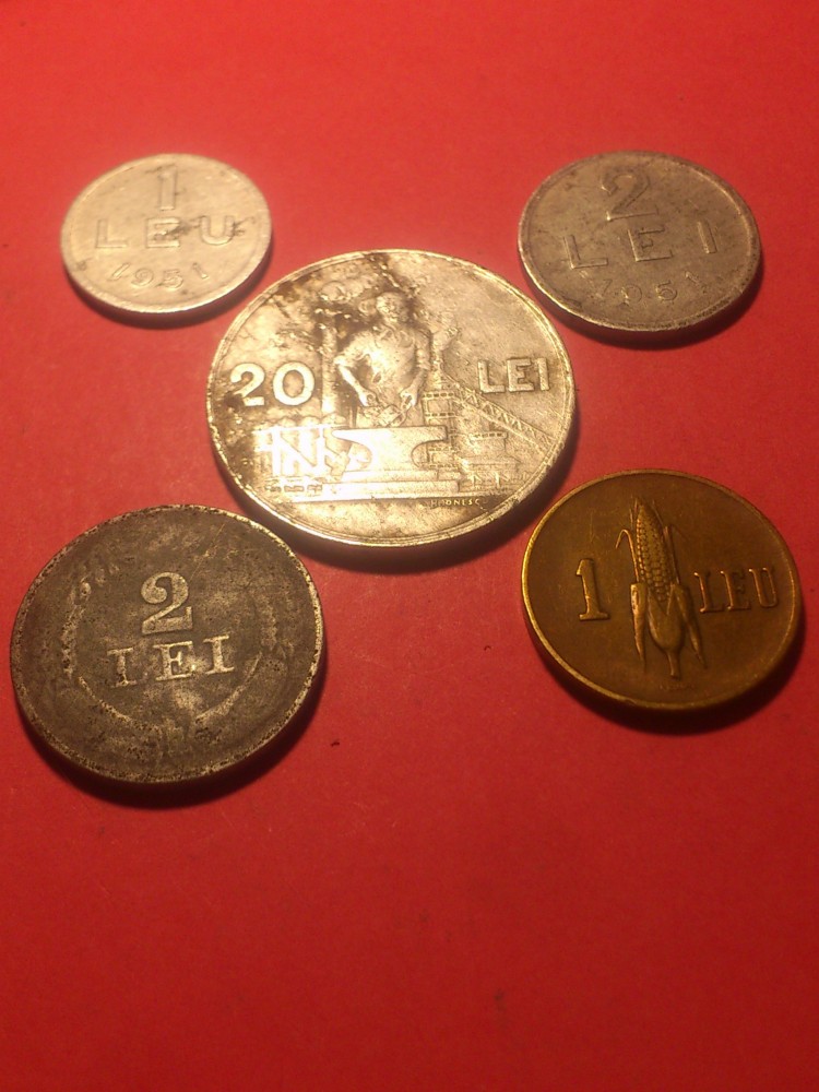 Set monede 1 + 2 + 20 lei 1951 , 1 leu 1938 , 2 lei 1941 (poze) , lot ...