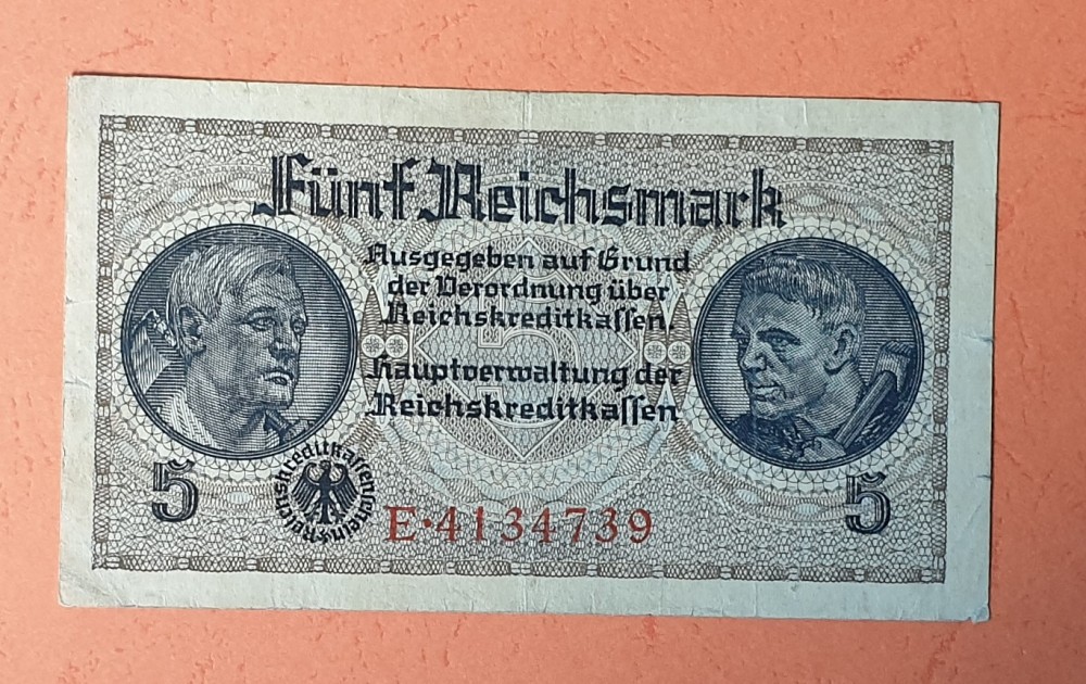 5 Marci anii 1930 - Bancnota veche Germania nazista - funf Reichsmark ...