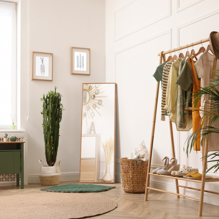 HOMCOM Oglinda cu design lung din lemn moderna, Oglinda decorativa de ...