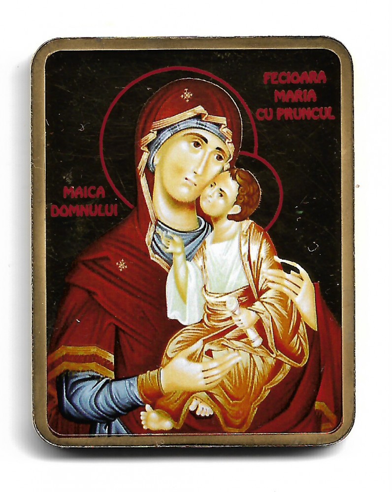 Maria si Pruncul - medalie/placheta placata cu Aur - in capsula de ...