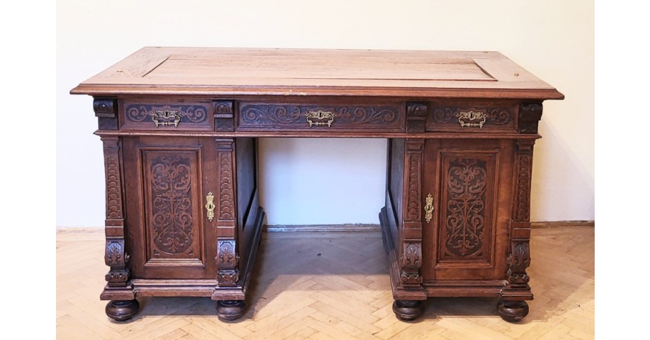 Birou vienez Altdeutsche (neo clasic) sec 19, lemn masiv sculptat ...