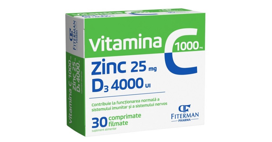 VITAMINA C + ZINC + D3 4000 UI 30CPR, Fiterman Pharma | Okazii.ro