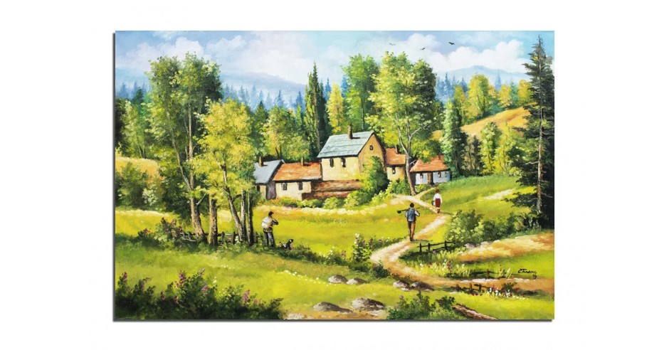 Tablou living peisaj munte pictat manual, Amintiri din copilarie ...