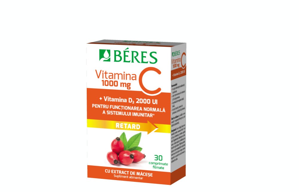 Vitamina C 1000mg RETARD + Vitamina D3 2000UI, Beres, 30 cpr | arhiva ...