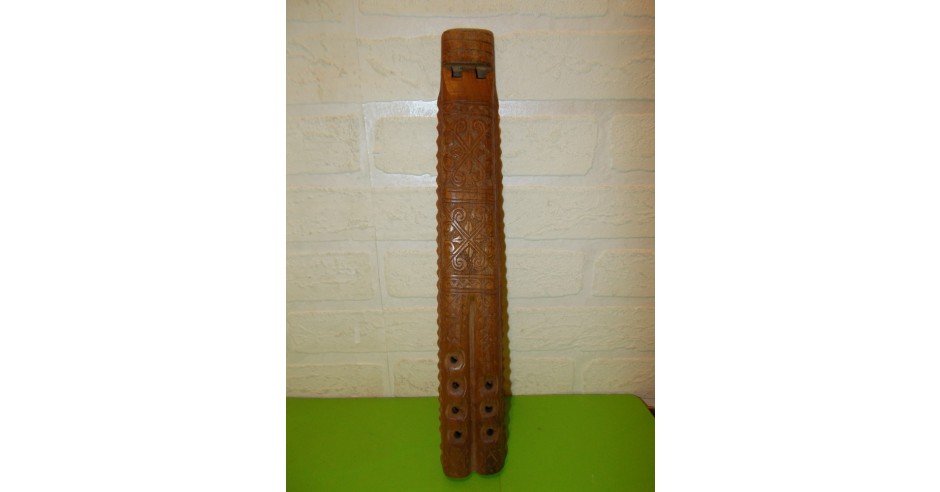 Superb FLUIER TRADITIONAL cu doua tevi LEMN SCULPTAT MANUAL cu motive ...