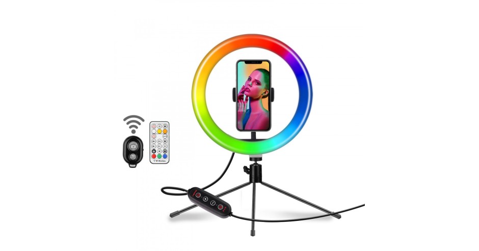 RING LIGHT, lampa Selfie RGB, telecomanda bluetooth, 25 cm, suport de ...